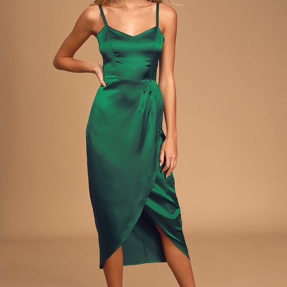 Lulus | Dresses | Nwt Lulus Sleeveless Satin Midi Dress Color Forest ...